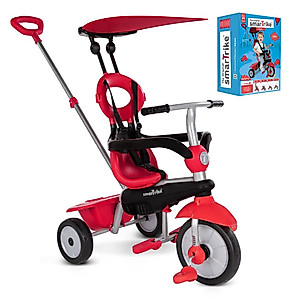 smarTrike Kids Adjustable Tricycle Push Bike Trike Ride On Toy with Parent Control Button for Toddler Ages 15 Months to 3 Years, Red