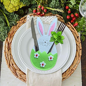 Shujing Easter Silverware Holder Pocket | Easter Bunny Felt Kitchen Utensil Holder | DIY Kitchen Cutlery Holders for Easter Thanksgiving New Year