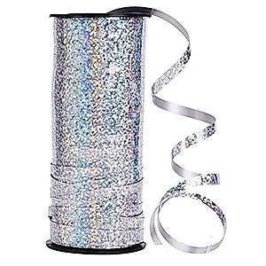 DNHCLL 100 Yard Crimped Curling Ribbon Roll,Metallic Silver Balloon Ribbons Strings for Parties, Festival, Florist, Crafts and Gift Wrapping,5mm Width