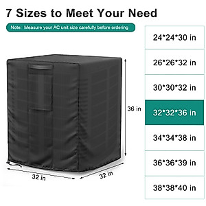 BROSYDA Central Large Air Conditioner Cover for Outside Units, Waterproof & Windproof Outdoor AC Units Cover Black (32"x32"x36" Inch)