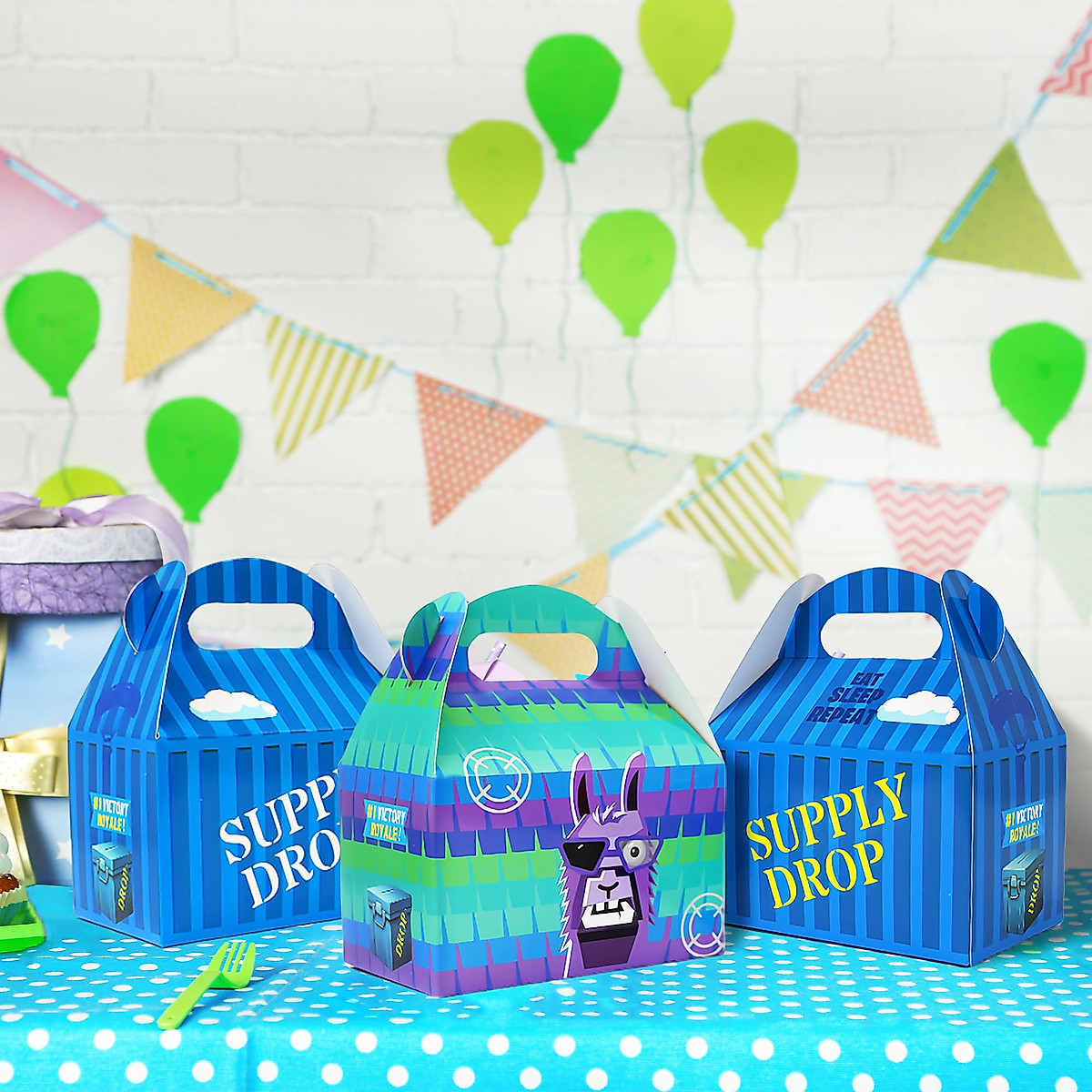 Video Game Llama Goodie Bags, 16 Pcs Treat Boxes Cookie Gable Boxes with Handle Party Boxes for Battle Gamers Birthday Party Supplies Decorations Favors(5.9 x 3.5 x 3.6 Inch)