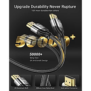 TISOFU Ultra Certified 10K 8K HDMI Cable 6FT: HDMI 2.1 Cables 48Gbps High Speed Premium Braided Cord 8K@60Hz 4K@120Hz 4K@144Hz HDCP 2.2&2.3 CL3 ARC eARC for HD/HDR/HDTV