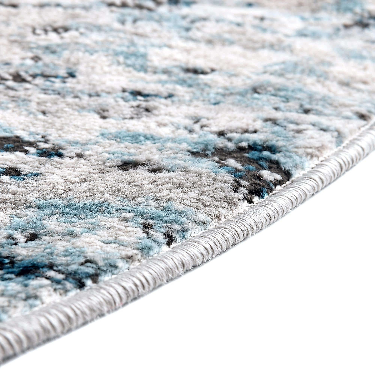 Rugs.com Leipzig Collection Round Rug – 7 Ft Round Blue Low-Pile Rug Perfect for Kitchens, Dining Rooms