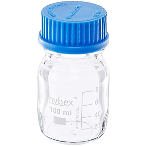 Benchmark Scientific Hybex B3000-100 Borosilicate Glass Graduated Media Storage Bottle with Polypropylene Blue Cap, 100ml Capacity (Pack of 10)
