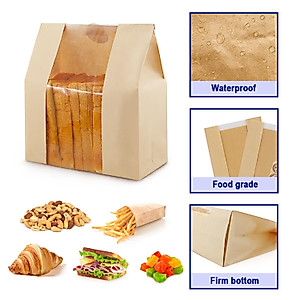 Pack of 35 Paper Bread Bags for Homemade Bread, Paper Bakery Bag for Baked Food Packaging Storage, Large Kraft Paper Bread Loaf Bag with Window Label Seal Sticker included Pack of 35,12.5x8.3x4 Inches