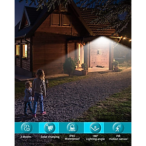 Solar Lights Outdoor 4 Pack, 140LED/3 Modes Motion Sensor Outdoor Lights Solar Powered, Wireless IP65 Waterproof Solar Wall Lights Outdoor Lights, Bright for Backyard Garden Fence Patio Front Door