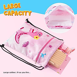 WAWSAM Dinosaur Drawstring Backpack - 13" x 18" Sports Gym Bag Waterproof Beach Swimming Travel Sackpack Birthday Christmas Gift with Zippered Pocket