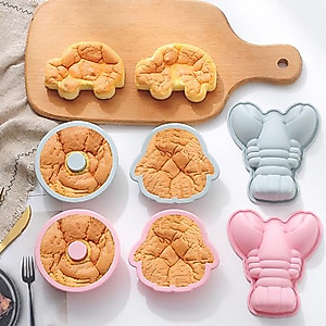 Stareal 4 Packs Layer Cake Pans, Silicone Pancake Molds, 4 Inch Novetly Cake Molds, Quick Release Layer Rainbow Baking Cake Pan for Wedding Birthday Christmas (Lobster)