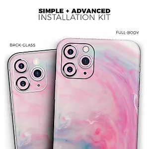 Design Skinz Marbleized Pink and Blue Paradise V712 Protective Vinyl Decal Wrap Skin Cover Compatible with The Apple iPhone 11 Pro Max (Screen Trim & Back Glass Skin)