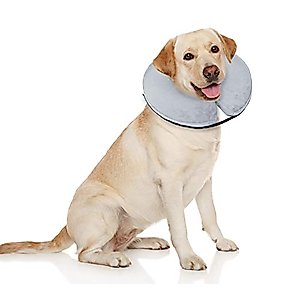 BENCMATE Protective Inflatable Collar for Dogs and Cats - Soft Pet Recovery Collar Does Not Block Vision E-Collar (Large, Grey)