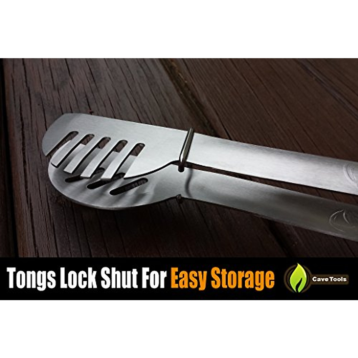 Cave Tools 17" Long Handle Stainless Steel Grill Tongs with Locking Bracket - BBQ Grill Accessories