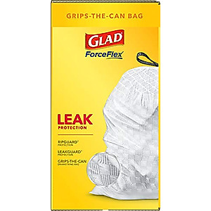 GLAD ForceFlex Tall Drawstring Trash Bags, 13 Gallon White Trash Bags for Tall Kitchen Trash Can, Unscented Leak Protection Bags, 120 Count - Packaging May Vary