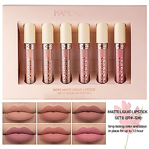 BKPPLZP 6PCS Matte Liquid Lipstick Sets,Nude Lip Stain,Lasting Waterproof Matte Lipstick Set,Non-Stick Cup,Fade-Free Lip Gloss Set ,Ladides Long wear Lip Makeup Lipstick Set（SetB