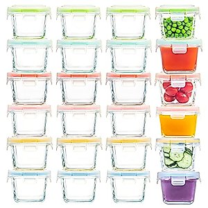 CZUMJJ 5 oz Square Glass Food Storage Containers Set of 24, Small Containers with Locking Lids, Airtight Glass Food Jars for Food Portion, Snacks | Freezer, Microwave & Dishwasher Safe