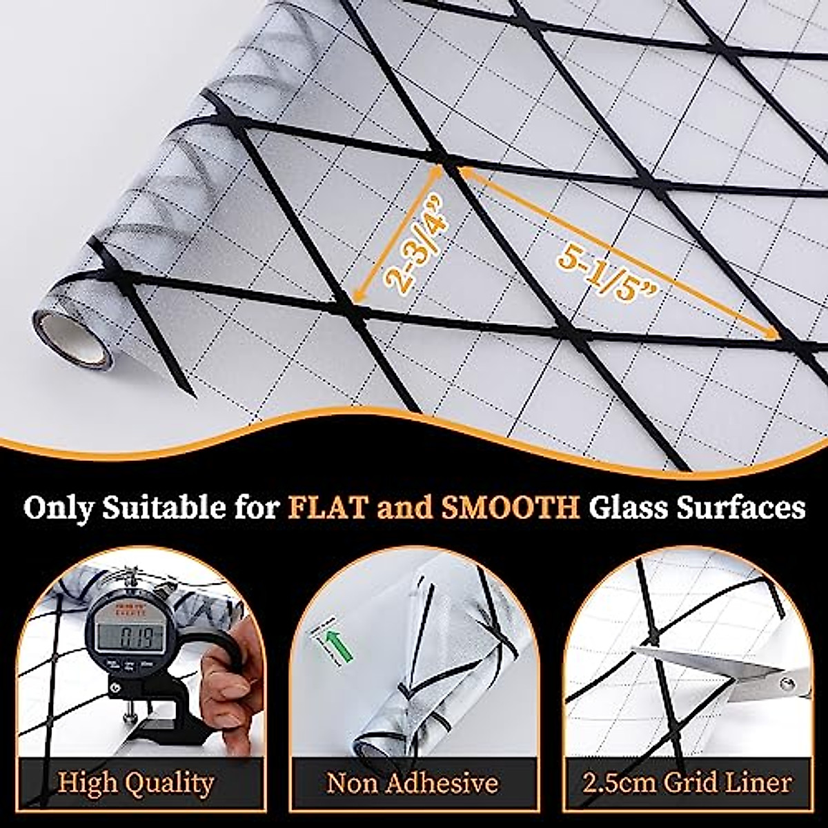 FEOMOS Window Privacy Film, Frosted Glass Window Film, Static Cling Window Tint for Home Décor & Anti UV, Black Lattice Sun Blocking Window Covering 17.3x78.7 inches