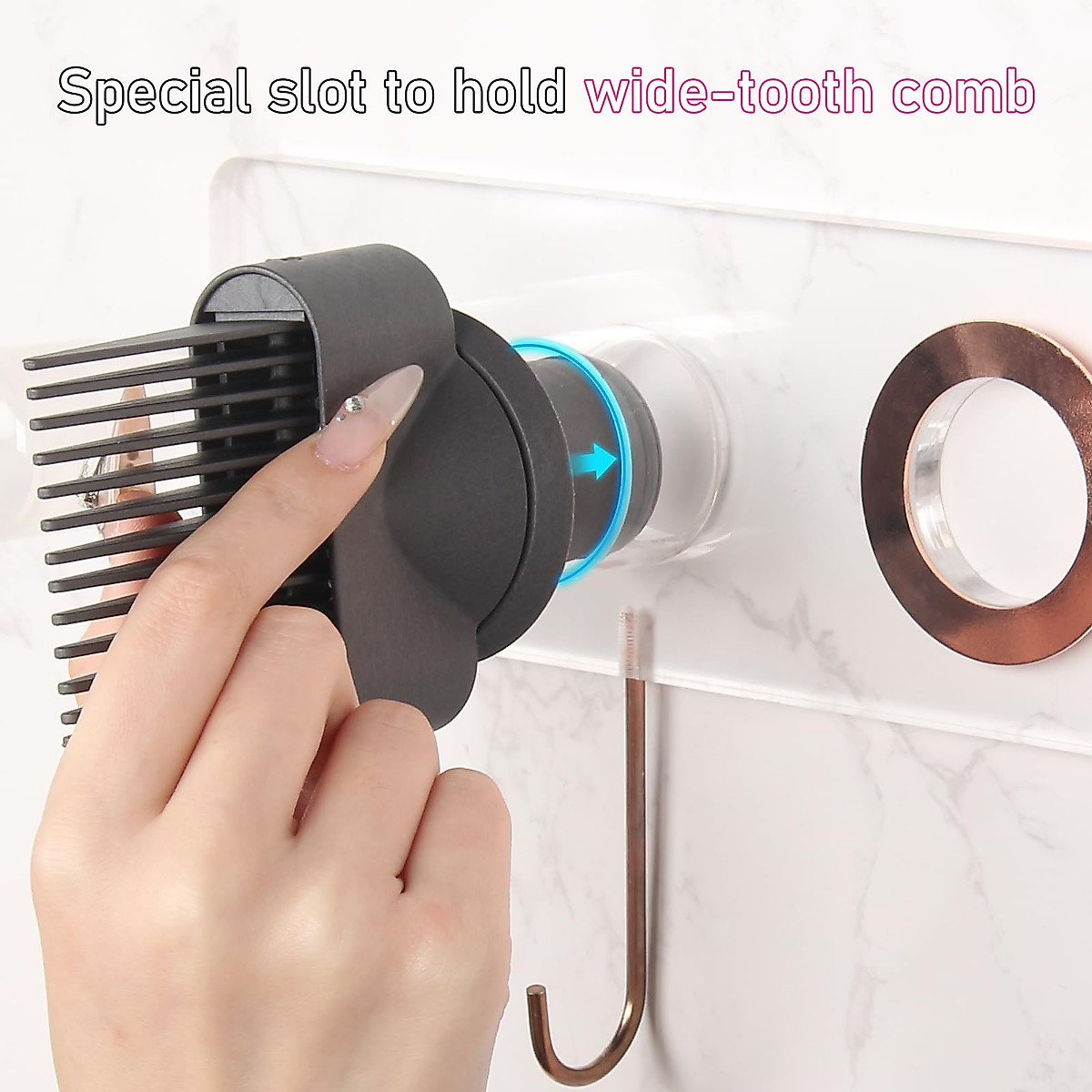 Floatant Wall Mount Hair Dryer Holder Compatible with Dyson Supersonic, Hair dryer holder, Acrylic Attachments Organizer with Hooks for Accessories Nozzles, Wide-Tooth Comb, Diffuser (Transparent)