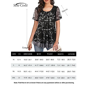 SeSe Code Ladies Tops and Blouses Short Sleeve Tunic Tops for Women Loose fit Beach Shirts Dressy Tops for Women for Evening Party Fashion Tops Black White Floral L