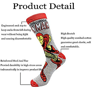 PoiLee Mens Novelty Crew Socks 5 Pack Funny Crazy Cool Superhero Patterned Character Dress Socks, Size 10-13
