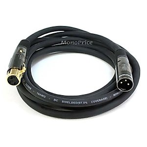 Monoprice 104752 10-Feet Premier Series XLR Male to XLR Female 16AWG Cable (2 Pack)