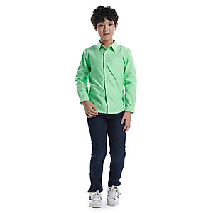 Phorecys Boys' Oxford Dress Shirts Long Sleeve Button Down Solid Dress Shirt N004 Green Tag 100CM - 2T