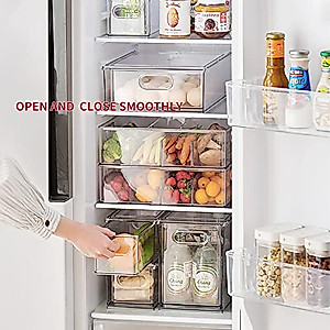 Abiudeng 2 Pack Stackable Refrigerator Organizer Bins with Pull-out Drawer, Drawable Clear Fridge Drawer Organizer with Handle, Plastic Kitchen Pantry Storage Containers