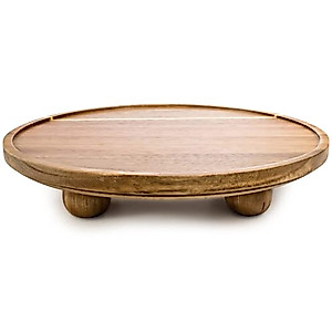 DAILY RITMO Acacia Round Tray Riser | Wooden Farmhouse Pedestal Stand for Decor & Display | Natural Wood Footed Rustic Circle Cake Stand 11 inches