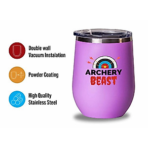 Archery Pink Wine Tumbler 12oz - Archery Bcast - Archery Shot Trainer Crossbow Compound Bow Hunting Arrow