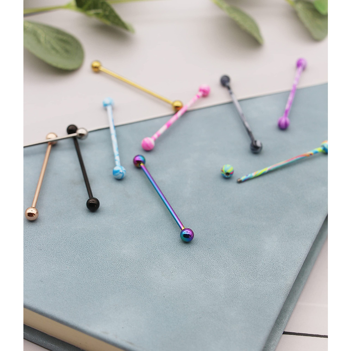 EVELICAL 30Pcs 14G Stainless Steel Industrial Barbell Earrings for Women Men Cartilage Helix Body Piercing Jewelry 38mm 1&1/2 Inch Piercing Bar Style A