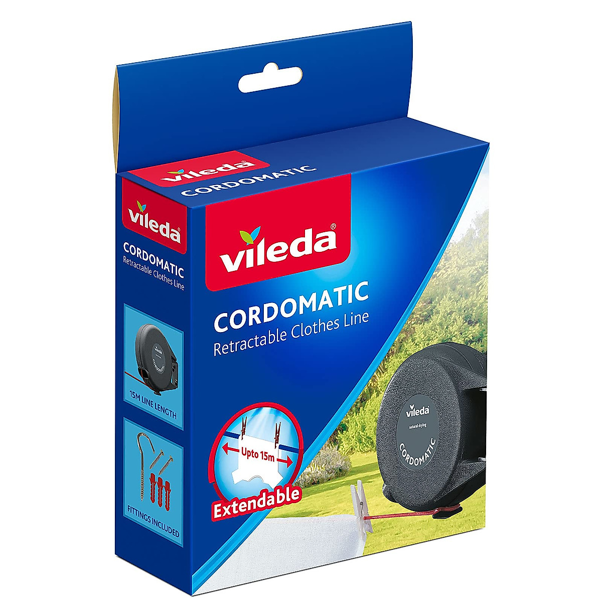 Vileda Cordomatic Retractable Washing Line with 15m Outdoor Clothes Line