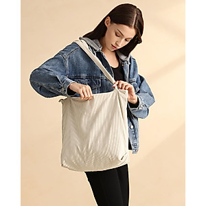 Iioscre Corduroy Tote Bag for Women,Hobo HandBags with Zipper,Large Capacity Casual Shoulder Handbags with Inner Pockets