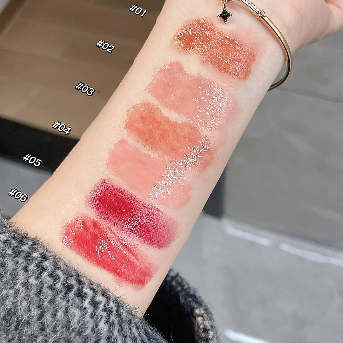 Domality 6pcs Flower Jelly Lipstick Set, 6 Colors Heart Shape Moisturizing Lip Glaze, Glossy Hydrating Lip Gloss, Mirror Effect Lip Balm Makeup Pen for Fuller Lips