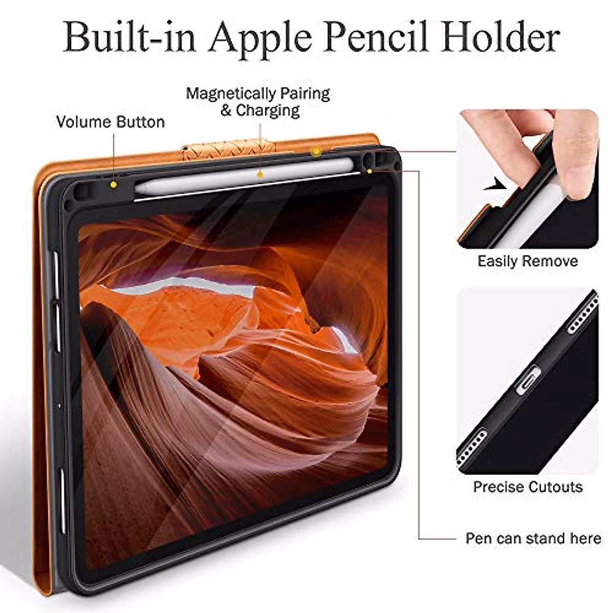 auaua Case for iPad Air 5th Generation(2022), iPad Air 4th Generation (2020), with Pencil Holder, Auto Sleep/Wake, Vegan Leather, Adjustable Stand Cover (Brown)
