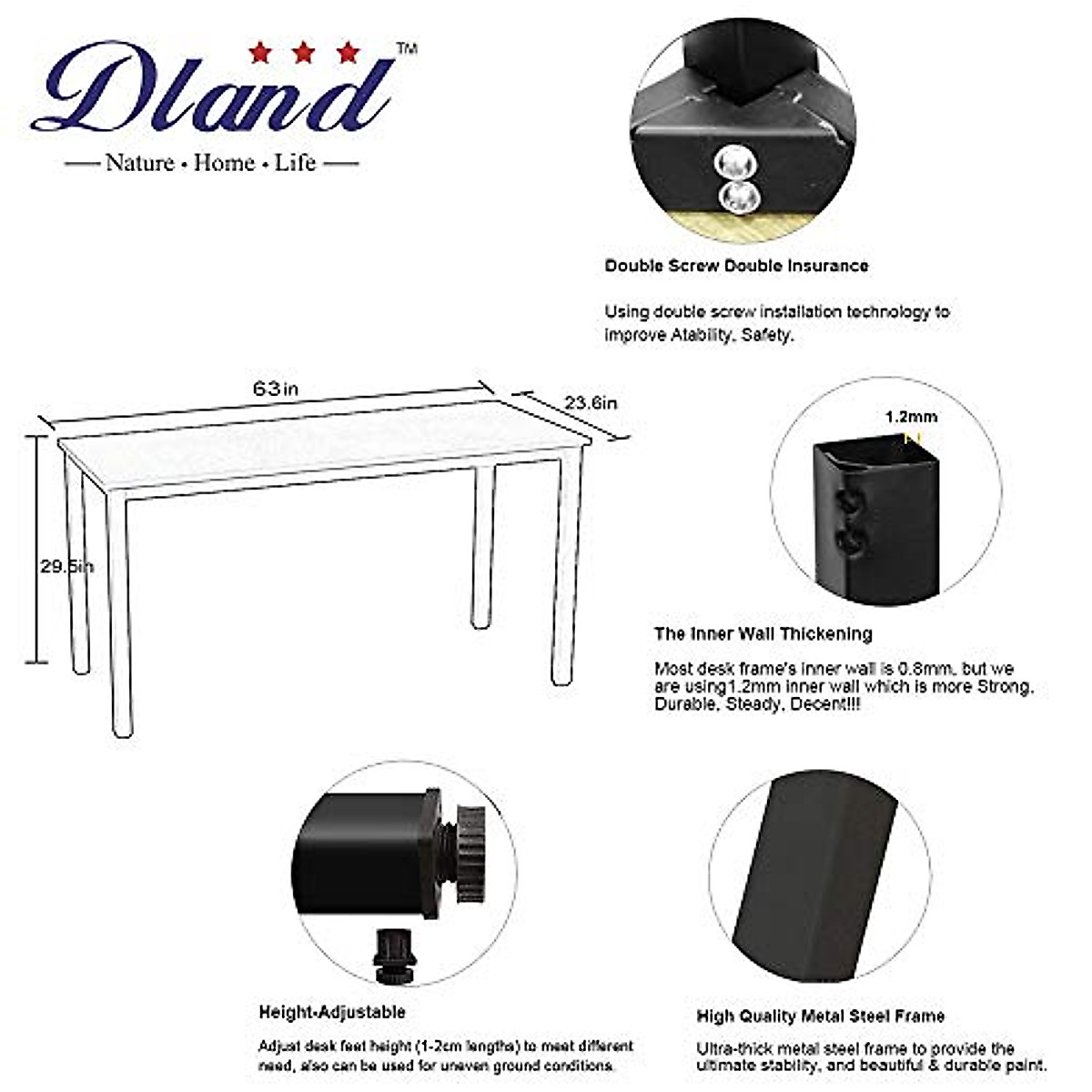 DlandHome 63 inches X-Large Computer Desk, Composite Wood Board School Desk, Decent and Steady Home Office Desk/Workstation/Table, BS1-160WW, White and White Legs, 1 Pack