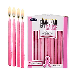 Rite Lite Chanukah for a Cause Pink Hanukkah Candles for Sharsheret - Bulk Pack of 45 - Decorative & Fits Most Menorahs Dripless Jewish Holiday Party Favors Accessories Decorations.