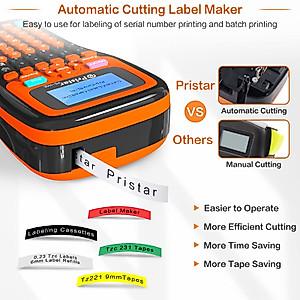 Auto-Cut Label Maker with 10 Tapes 12mm 0.47 Laminated Tape Compatible with tze-231, Pristar PS100E Handheld Labeler with Keyboard, Easy to Use for Tze 3.5-12mm Tapes, Multiple Line Labeling, Home Off