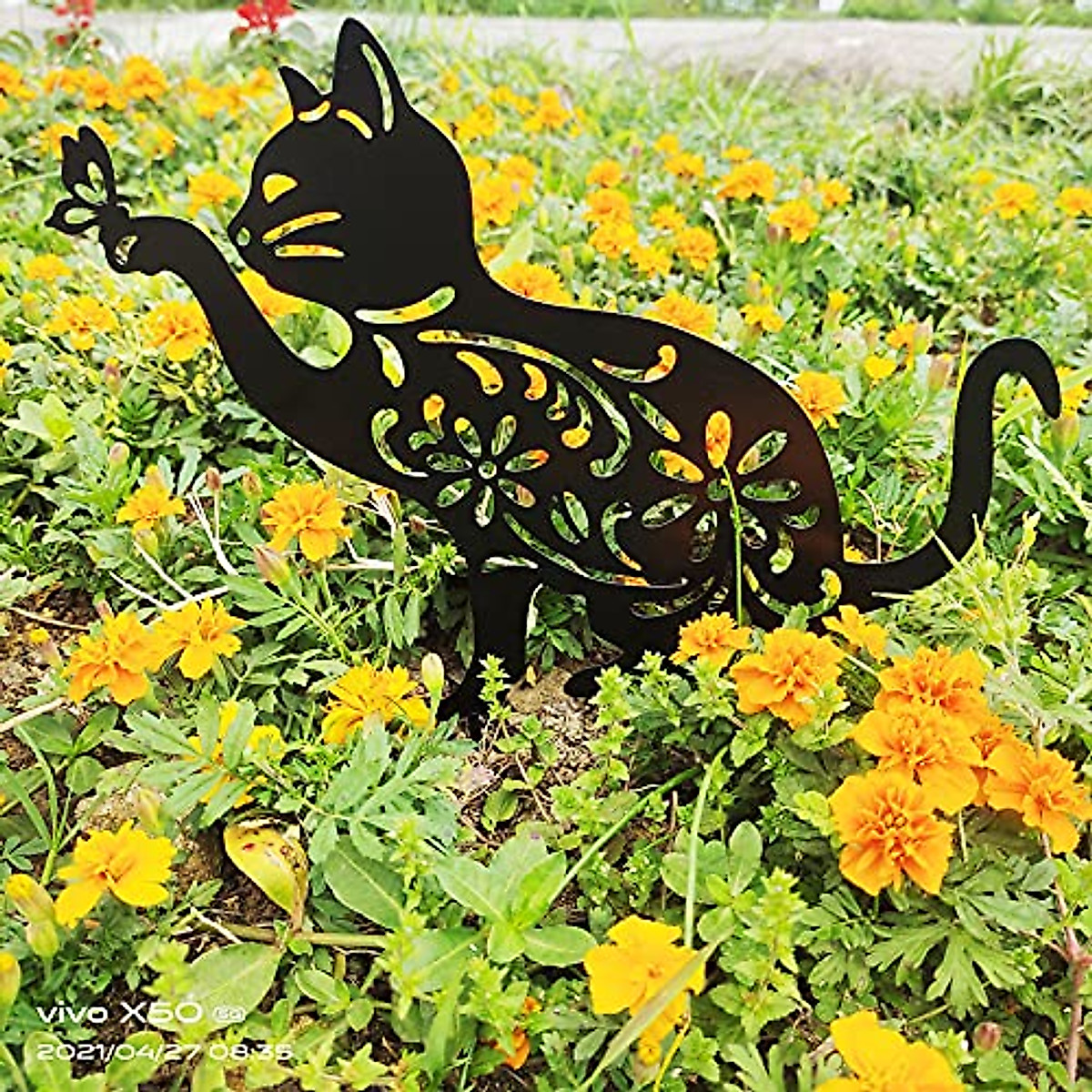 FASHAJI Cat Garden Decor, Metal Cat for Kitchen Outdoor, Yard Art Metal Cat Sculpture for Backyard Farm Patio Yard Lawn Home Decorations