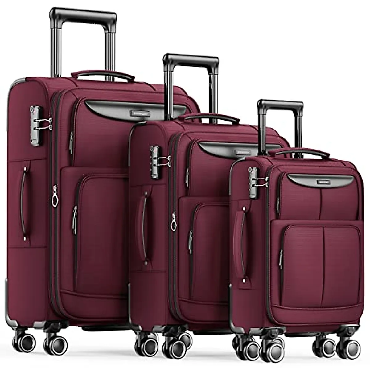 SHOWKOO Luggage Sets 3 Piece Softside Expandable Lightweight Durable Suitcase Sets Double Spinner Wheels TSA Lock Wine Red (20in/24in/28in)