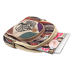 KayJayStyles Bohemian Handmade & Print Large Multi Pocket Hemp Rucksack Backpack (Tree Of Life)