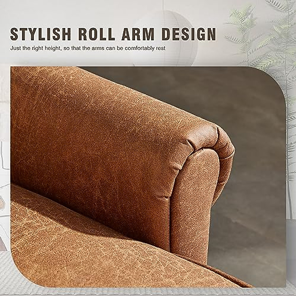 HOOOWOOO 81.51" L Shaped Couch Mid Century Modern Sectional Couch Brown Faux Leather Sofa with Right Chaise 3-Seater Rolled Arms Solid Wood Frame for Living Room Apartment