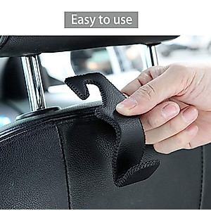 AMVOYOA Headrest Hooks for Car, Back Seat Organizer Black Leather Hanger Holder Hook, for Hanging Purses and Bags and Coats, Pack of 2