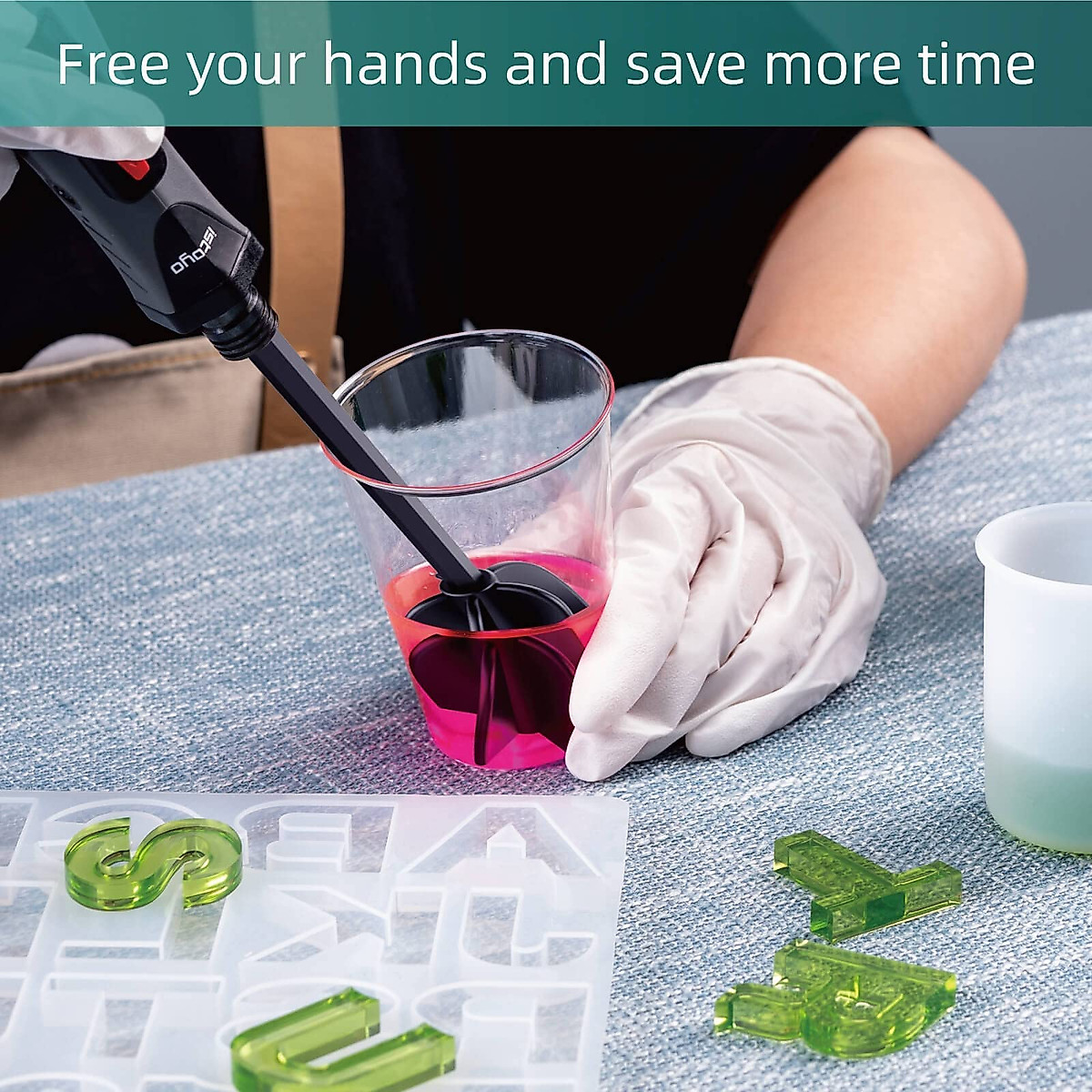 ISTOYO Resin Mixer, Handheld Battery Epoxy Mixer for Minimizing Bubbles, Epoxy Resin Mixer, Resin Stirrer for Resin, Silicone Mixing, Resin Molds, Resin Supplies, DIY Crafts (Included 2 pcs Paddles)