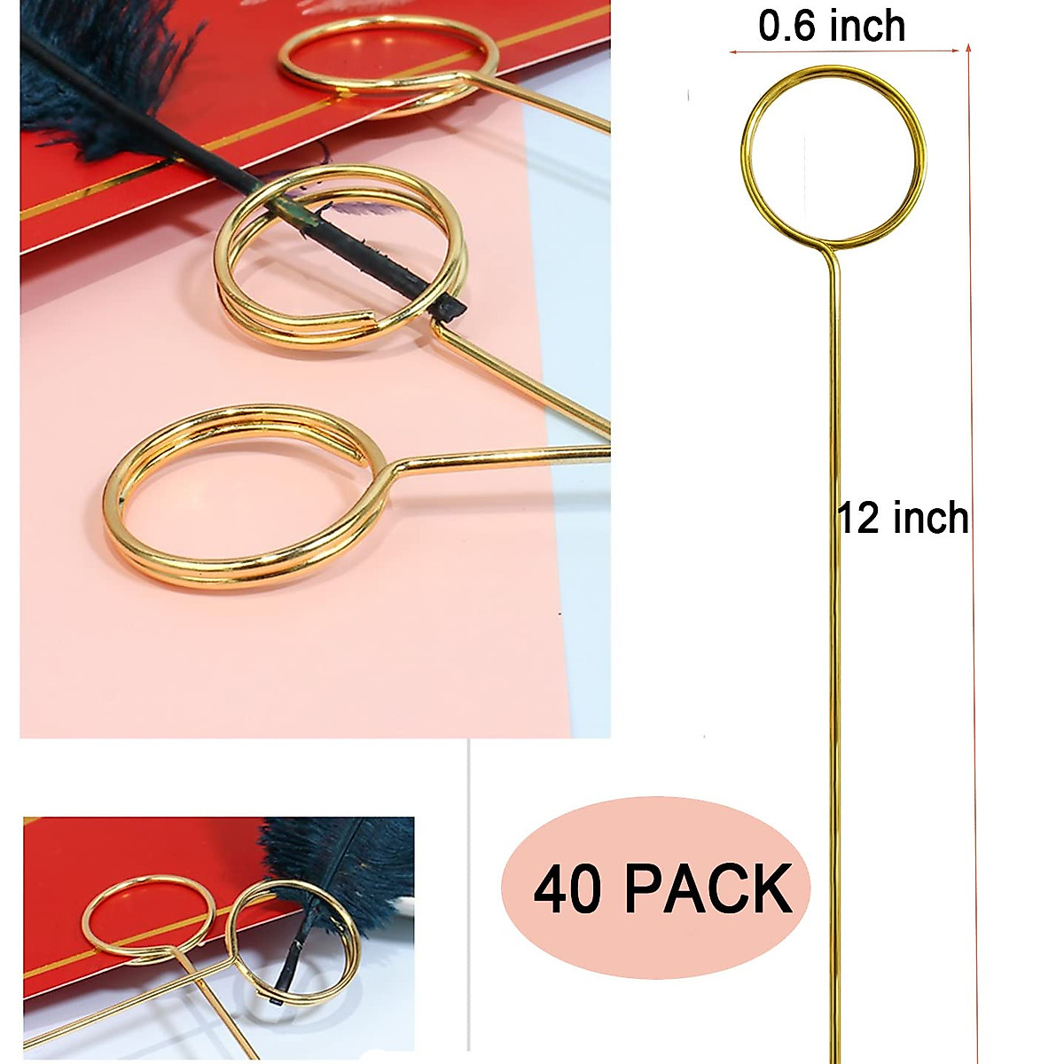 40 Pack 12 In Metal Wire Floral Place Card Holder, Photo Picture Memo Card Holder Clip,Floral Picks Clips for Wedding Party Flower Arrangement ,Birthday ,DIY Cake Topper,Flower Favor Card Holder Gold