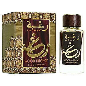 Raghba EDP (Eau De Parfum) I Middle Eastern baked sweets in a spice market scent I Warm, cozy, and smoky Vanilla add a sweet, elegance I Long - lasting and Great Silliage I by Lattafa Perfumes (Raghba Woody Intense)