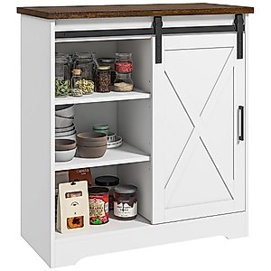 HOMCOM Farmhouse Coffee Bar Cabinet, 33" Buffet Sideboard with Sliding Barn Door and Adjustable Shelf, Kitchen Buffet Cabinet, White