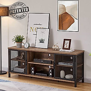 FATORRI Industrial Entertainment Center for TVs up to 65 Inch, Rustic Wood TV Stand, Large TV Console and TV Cabinet for Living Room (60 Inch Wide, Rustic Oak)