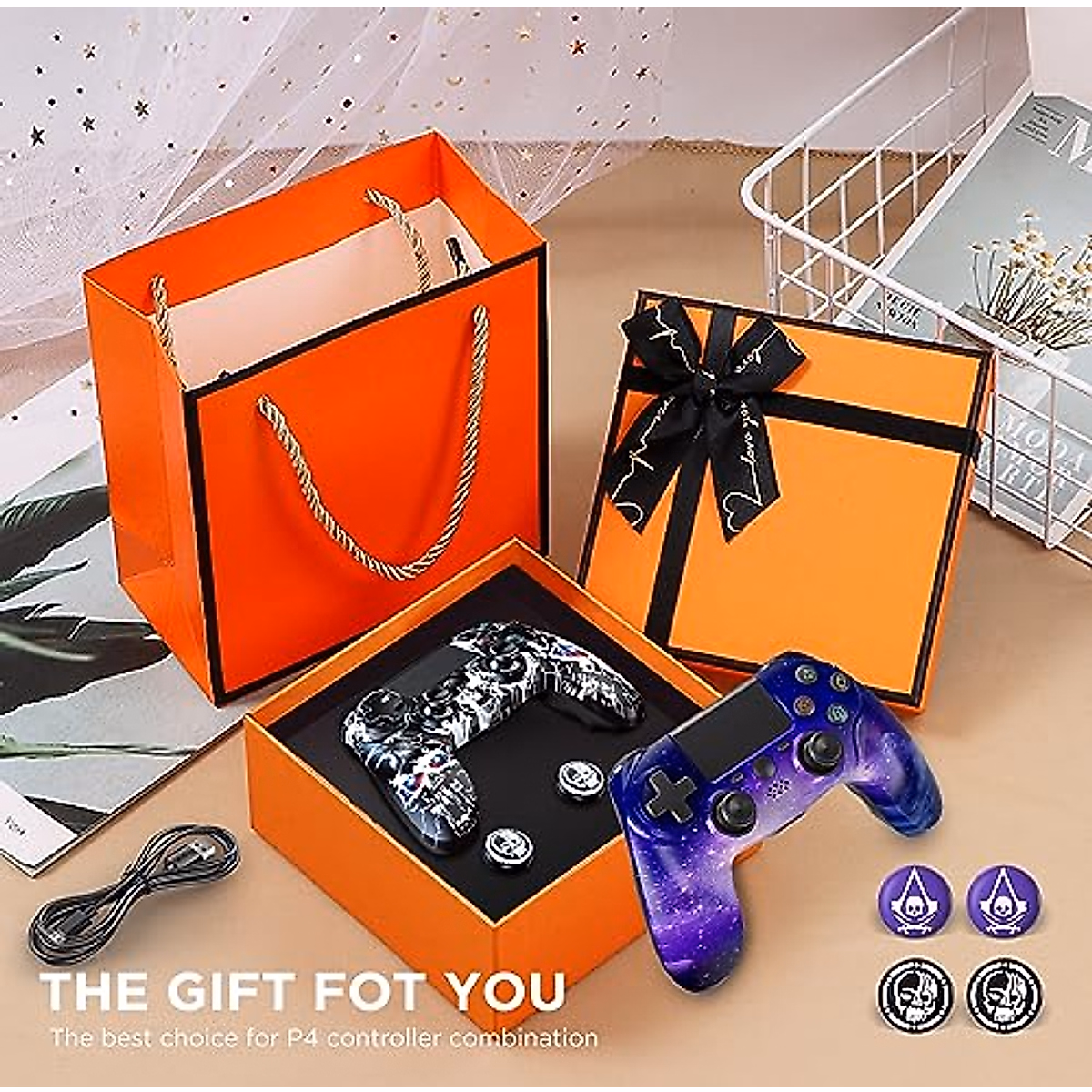 XISOGUU 2 Pack Wireless Controller for PS4, Wireless Remote Control Compatible with Playstation 4/Slim/Pro,with Double Shock/Audio/Six-axis Motion Sensor (black graffiti)