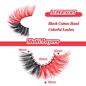 Colored Mink Lashes Fuffy 5 Colour Mixed Natueal Length Cat Eye Lashes with Half Color Dramatic Wispy Eyelashes Red Pink Green Blue Purple Soft Lashes Pack