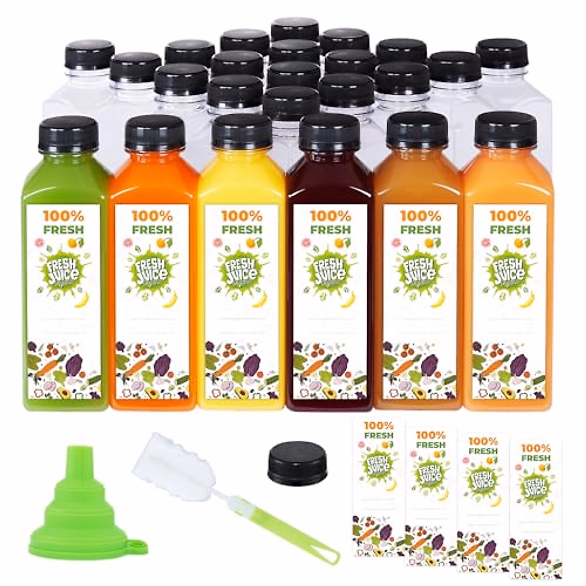 The Buyer Choice 24pcs 16oz Plastic Bottles with caps bulk – Clear Reusable Juice Bottles with caps for smoothies, Disposable Empty bottles for drinks, Juice containers with lids for fridge