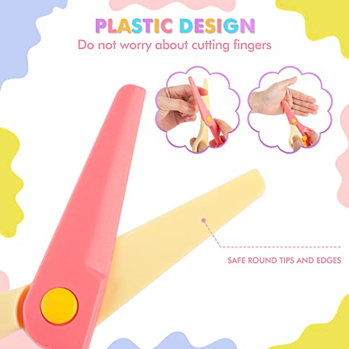 UCEC Toddler Scissors Kids Paper Cut 100 Sheets, 2PCS Plastic Safety Scissors + 2PCS Stainless Steel Preschool Training Scissors, DIY Art Craft Origami Paper Child Scissors for Kids Preschool Child