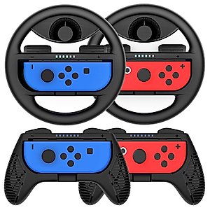 Grip for Switch Controller - 4 Pack Racing Steering Wheel Switch Controller Game Grip Handle Kit Fit for Switch Joycon Controllers (Black)